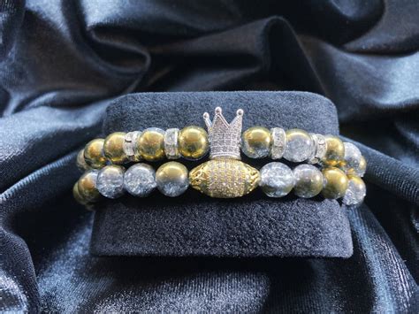 Crown Beaded Bracelet Mens Beaded Bracelet King Bracelet Etsy