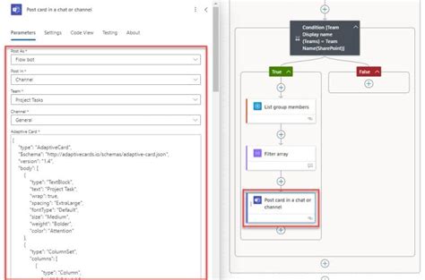 post an adaptive card to microsoft teams using power automate