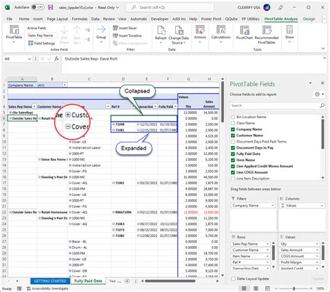 pivot table drill down functions with qqube for quickbooks clearify®