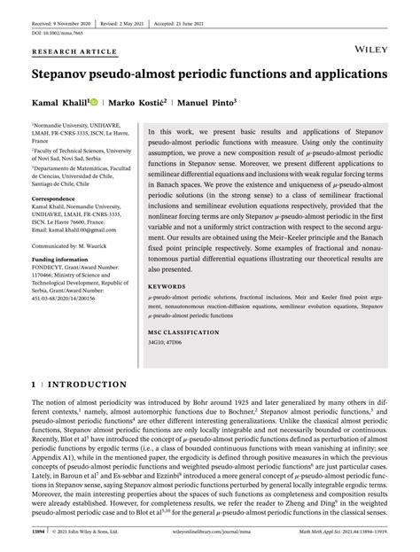 Stepanov Pseudo‐almost Periodic Functions And Applications Request Pdf