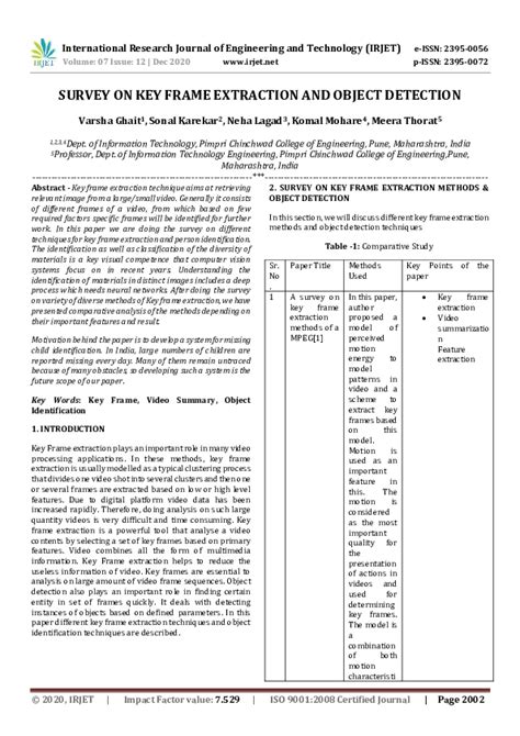 Pdf Irjet Survey On Key Frame Extraction And Object Detection
