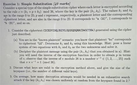 Solved Consider A Special Type Of The Simple Substitution