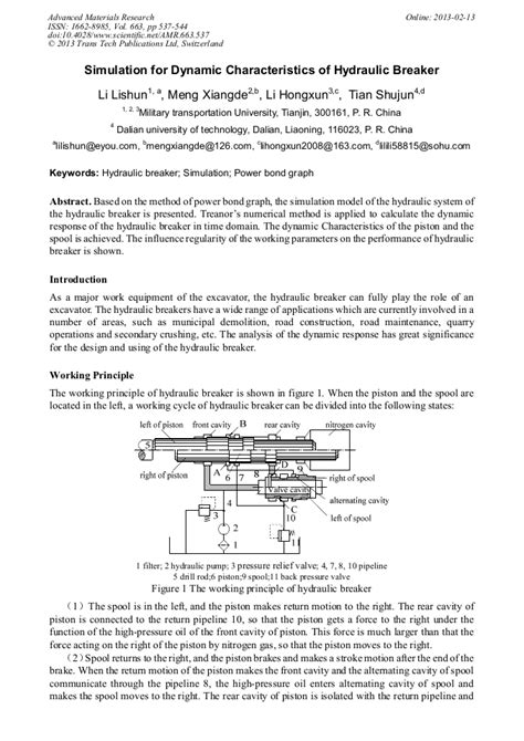 Simulation For Dynamic Characteristics Of Hydraulic Breaker