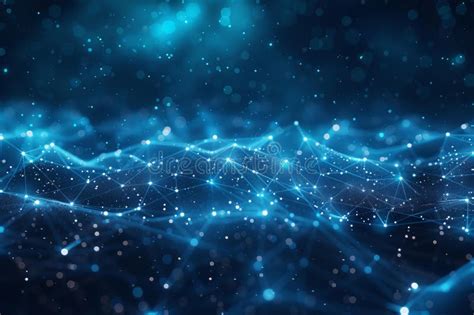 Abstract Technology Background With Blue And White Lines Dots Connections In The Form Of A