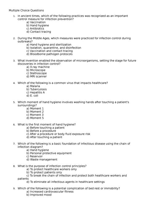 Rh1004 Pratice Questions Multiple Choice Questions In Ancient Times Which Of The Following