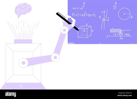 Robotic Arm Writing Formulas In Flat Vector Illustration Symbolizing Automation Education And