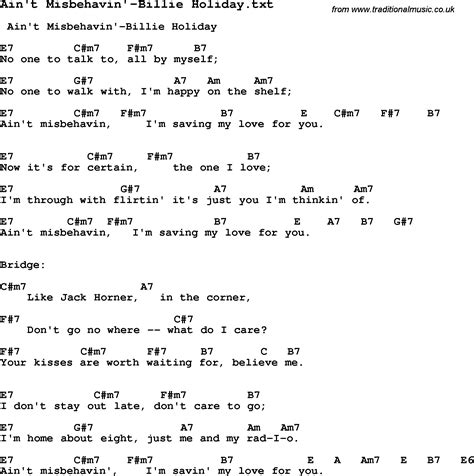 Jazz Song Aint Misbehavin Billie Holiday With Chords Tabs And
