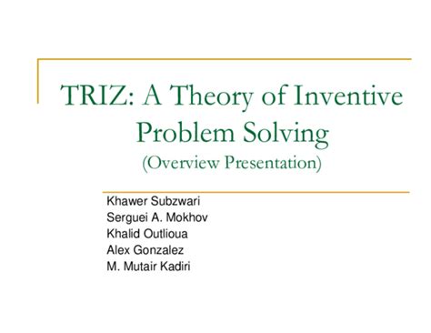 Pdf Triz The Theory Of Inventive Problem Solving