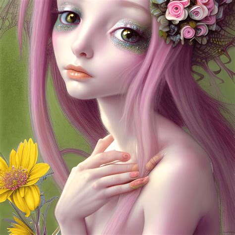 Adorable Girl Nymph With Spider And Flowers Creative Fabrica