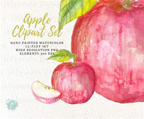 Apple Fruit Clip Art Set Clipart Watercolor Red Apple Wreath Frame
