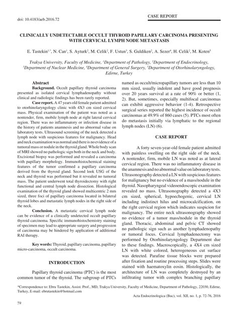 Pdf Clinically Undetectable Occult Thyroid Papillary Carcinoma
