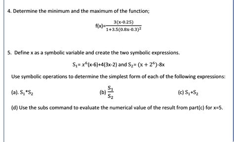Solved 4 Determine The Minimum And The Maximum Of The Chegg Com