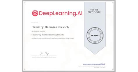 Dzmitry Dzemiashkevich On Linkedin Completion Certificate For Structuring Machine Learning Projects