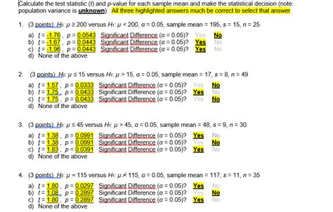 Solved Calculate The Test Statistic T And P Value For Each Chegg Com