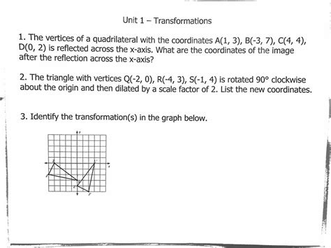 Pdf Unit 1 — Transformations La The Vertices Of A Srochester