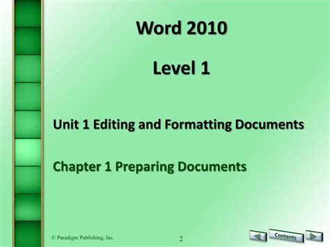 Ppt Word 2010 Level 1 Unit 1 Editing And Formatting Documents Chapter