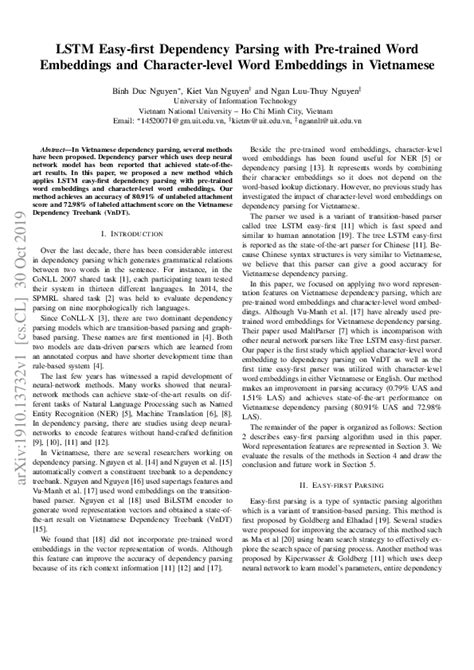 Pdf Lstm Easy First Dependency Parsing With Pre Trained Word Embeddings And Character Level