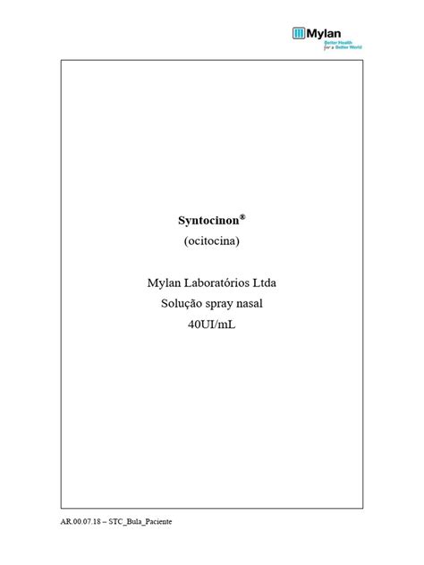 Syntocinon Nasal Bula Paciente Download Grátis Pdf Gravidez Anestesia