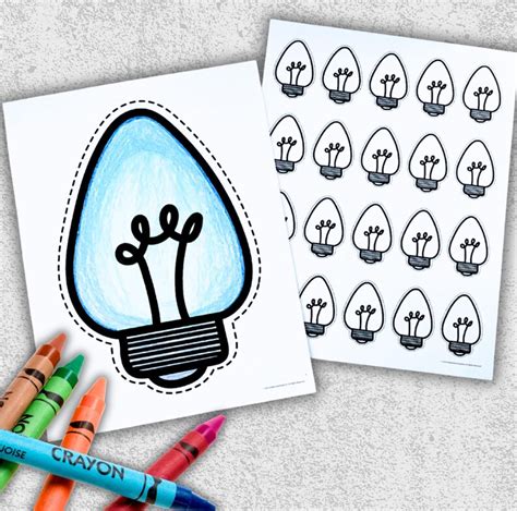 Christmas Light Bulb Cutouts Holiday Craft Templates Digital