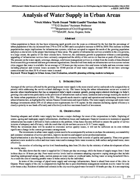 Pdf Analysis Of Water Supply In Urban Areas