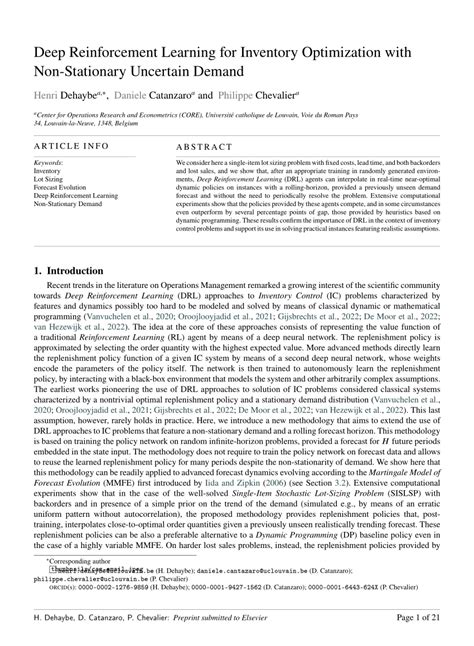 Pdf Deep Reinforcement Learning For Inventory Optimization With Non Stationary Uncertain Demand