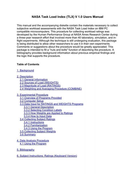 Nasa Task Load Index Tlx V 1