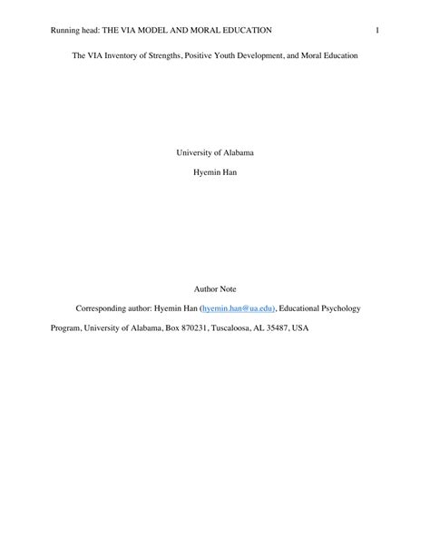 Pdf The Via Inventory Of Strengths Positive Youth Development And Moral Education