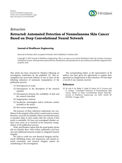 PDF Retracted Automated Detection Of Nonmelanoma Skin Cancer Based On Deep Convolutional