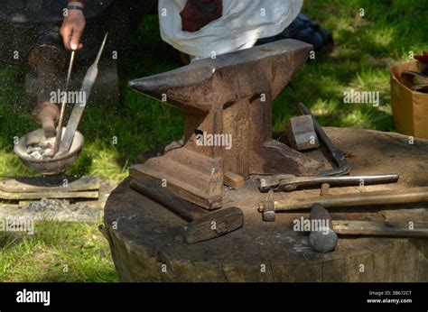 Ancient Blacksmithing Historical Reenactment Iron Age Sparks Hot Iron
