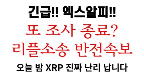 리플 완전 미쳤습니다 또 조사 종료 대박입니다 리플소송 반전속보 오늘 밤 Xrp 진짜 난리납니다 엑스알피 무조건 올라요 Xrp 리플코인 엑스알피전망 Youtube