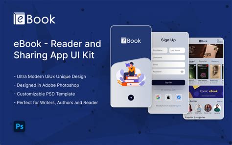ebook reader and sharing app ui kit templatemonster