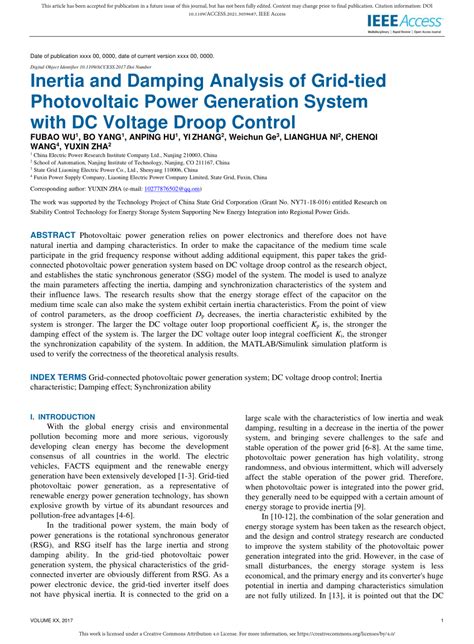 pdf inertia and damping analysis of grid tied photovoltaic power