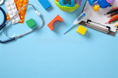 Pediatric Healthcare Concept With Stethoscope Pills Thermometer And