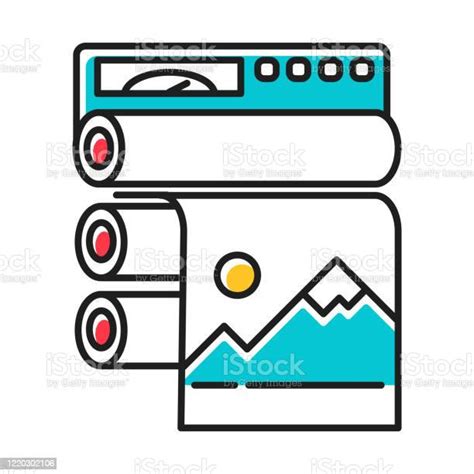 게시 산업 색상 아이콘입니다 전문 인쇄 장비 산업용 종이 프레스 폴리그래피를 생산하는 기술 기계 자동화된 생산 공정 격리 벡터 일러스트레이션 로고에 대한 스톡 벡터 아트 및
