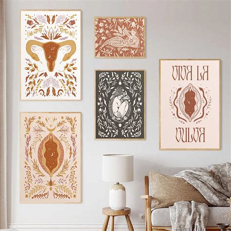 Boho Feminist Art Reproductive Body Uterus Poster Print Floral Goddess
