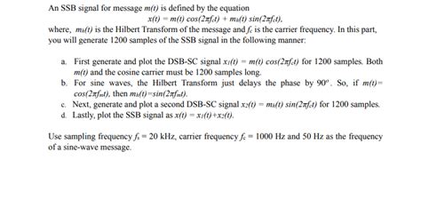 Solved An Ssb Signal For Message Mt Is Defined By The
