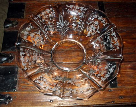 Large Fostoria Etched Bowl Clear Glass Crystal Scalloped Ornate Floral Vintage Christmas Holiday