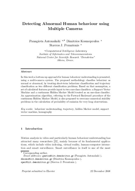 pdf detecting abnormal human behaviour using multiple cameras