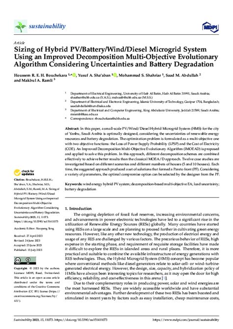 Pdf Sizing Of Hybrid Pvbatterywinddiesel Microgrid System Using An