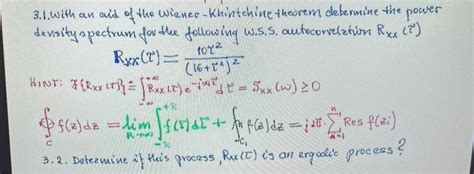 Solved 31 With An Aid Of The Wiener Khintchine Theorem