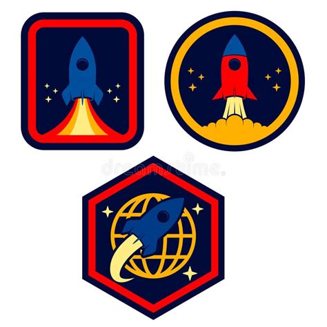 Set Of An Emblems With Rocket Launch Design Element For Logo Label