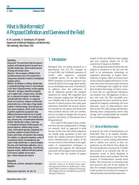Pdf What Is Bioinformatics A Proposed Definition And Overview Of The