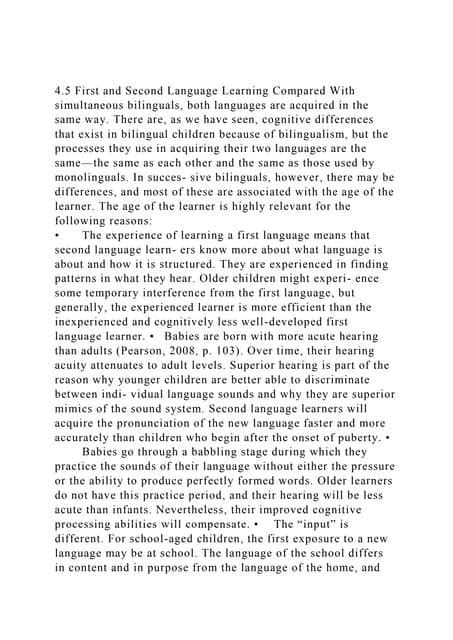 4 5 First And Second Language Learning Compared With Simultaneous Docx