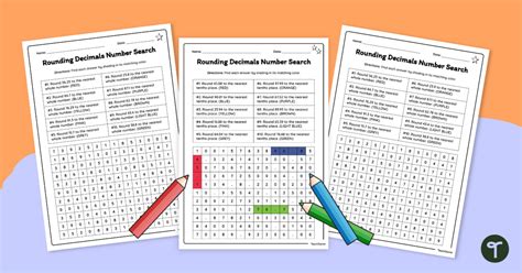 Rounding Decimals Number Search Worksheets Teach Starter