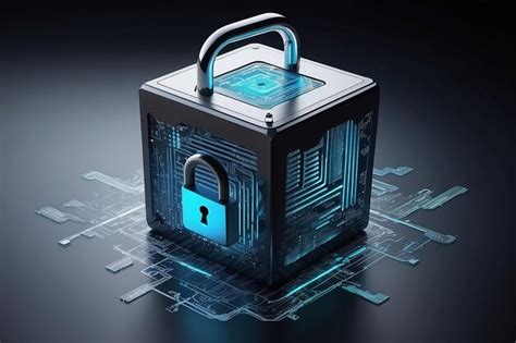 Premium Photo Cube Computing Technology With Padlock Cloud Data And