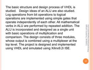 Design And Implementation Of Bit Arithmetic Logic Unit On Fpga Using Vhdl Ppt Operating