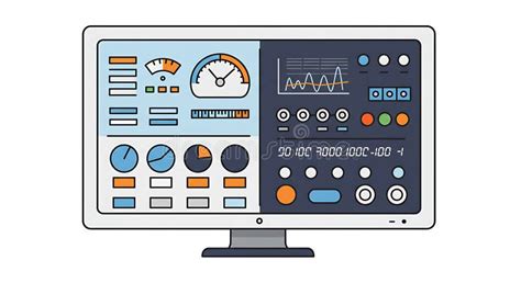Analyzing Data On Computer Screen Displaying Gauges And Charts Stock