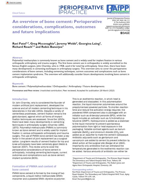 Patel Et Al 2023 An Overview Of Bone Cement Perioperative