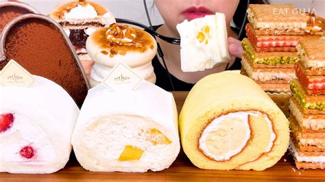 Asmr🤍화이트🧈버터 롤케이크 마들젠 카버샌 깨먹는 티라미수ㅣ디저트 먹방 Roll Cake Butter Sand Dessert Mukbang Youtube