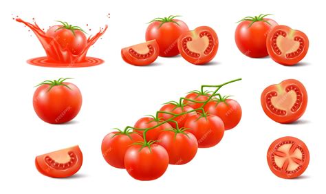 Premium Vector Set Of Red Tomatoes Isolated On White Background Realistic 3d Vector